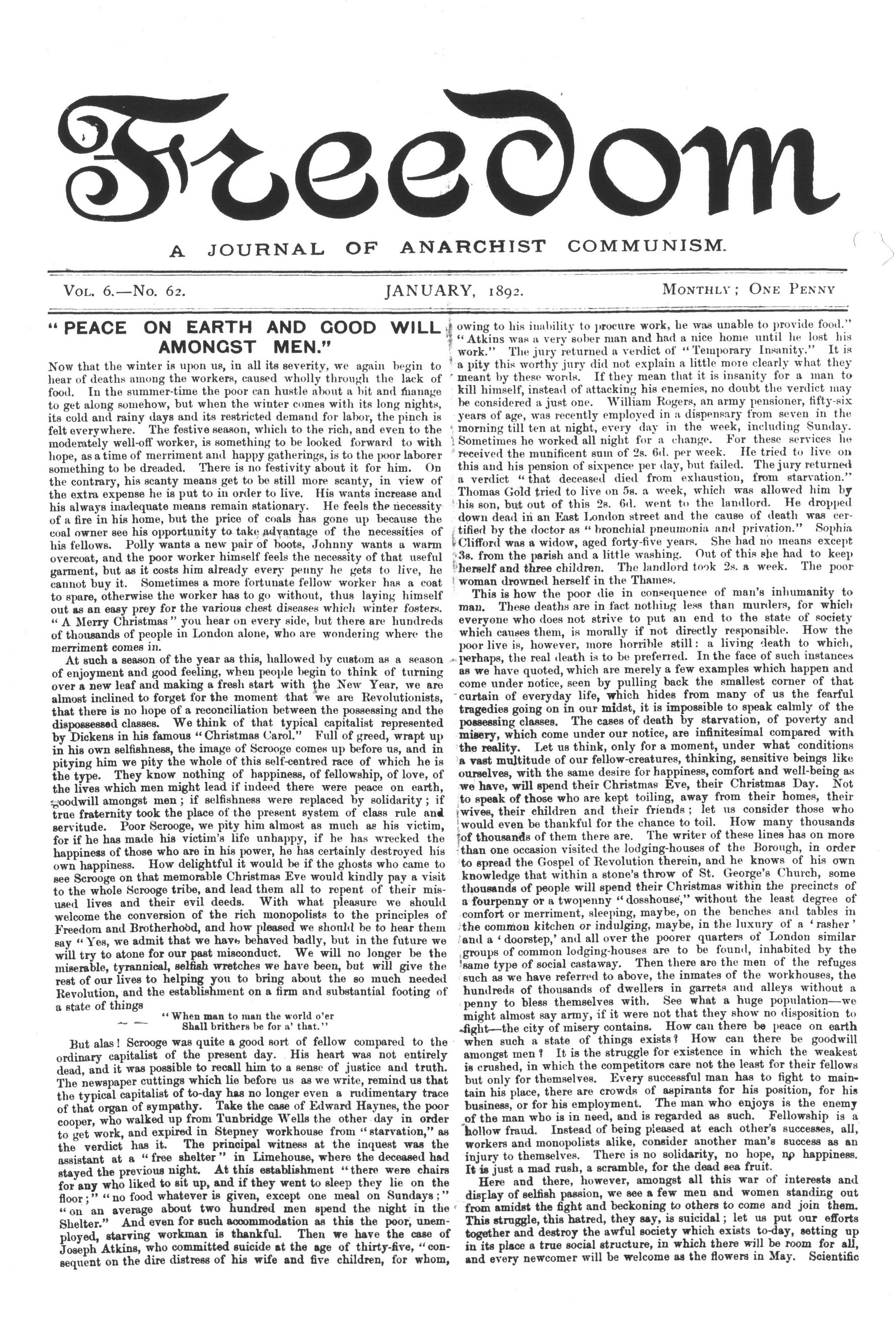 Freedom Vol 6 No 62 January 1891 Libcom Org